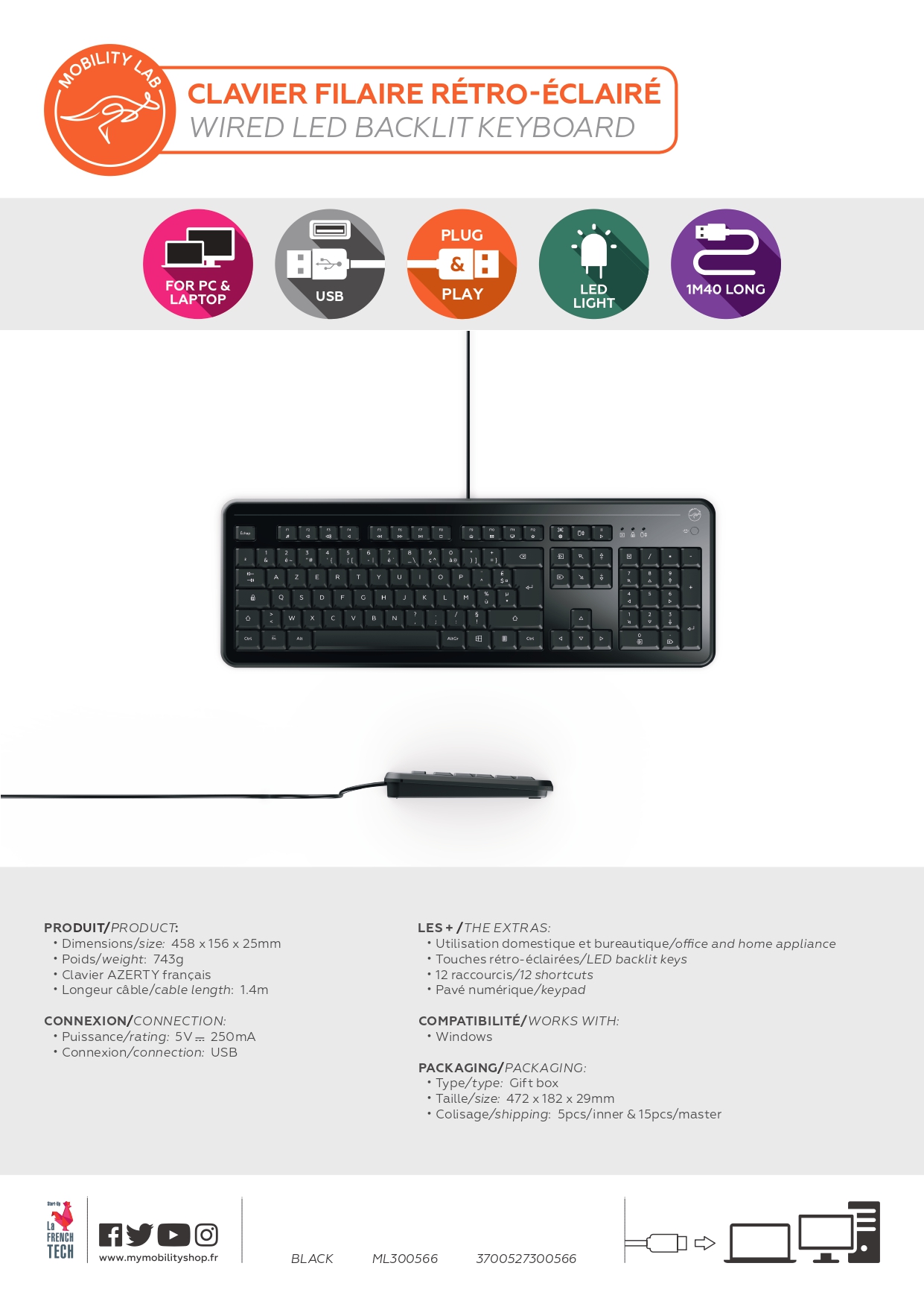 Clavier Mobility Lab Clavier Retroeclairage LED NOIR pour PC ASUS ...
