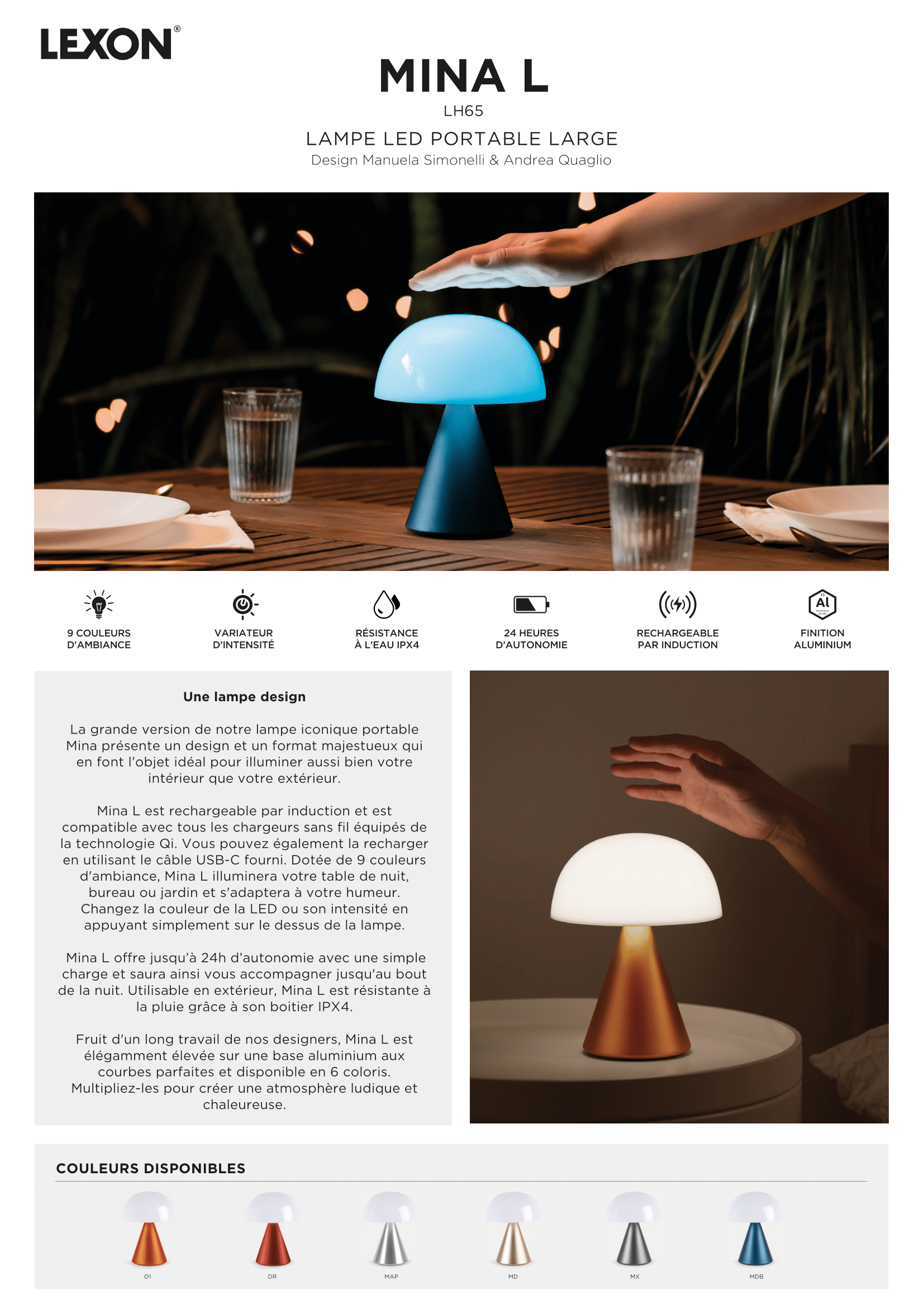 Lampe LED portable large LEXON MINA L LEXON ABS Rouge foncé - Achat ...
